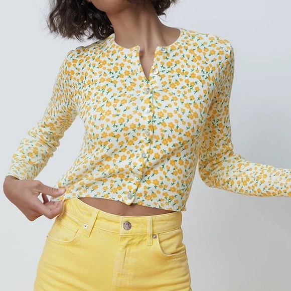 Zara | Tops | Zara Yellow Floral Cardigan | Poshmark